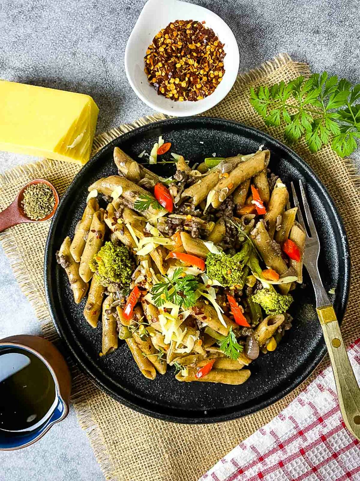 Ground Beef Pasta (No Tomato Sauce) - Caramel and Spice